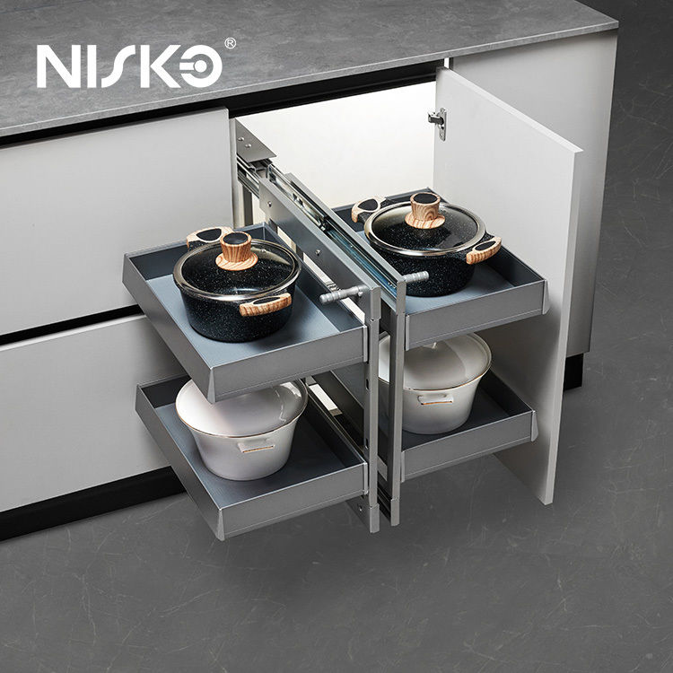 Aluminum Magic Corner Full Pull-Out Kitchen Storage Solution