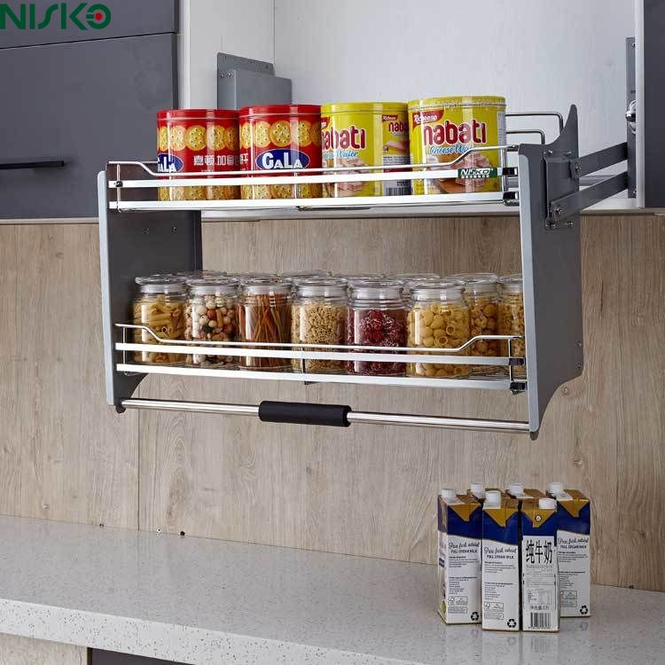 2 Tiers Pull Down Lifter Basket Wire Cabinet Elevator Basket Kitchen ...