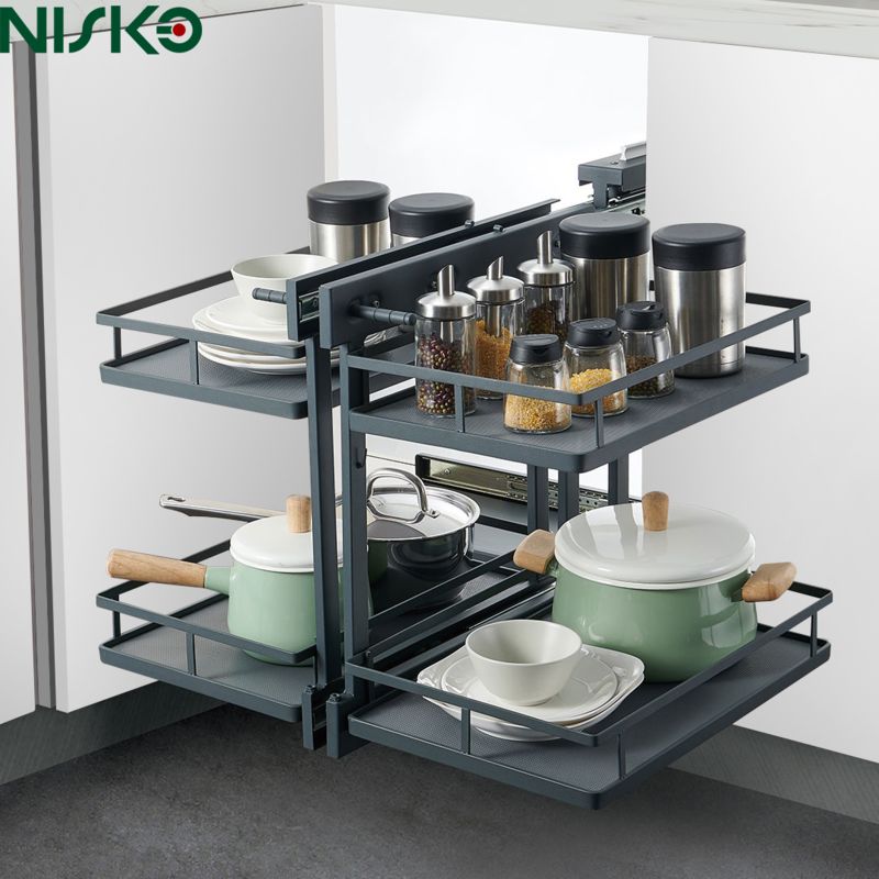4-Tier Pull-Out Magic Corner Kitchen Organizer Wire Cabinet Drawer Baskets