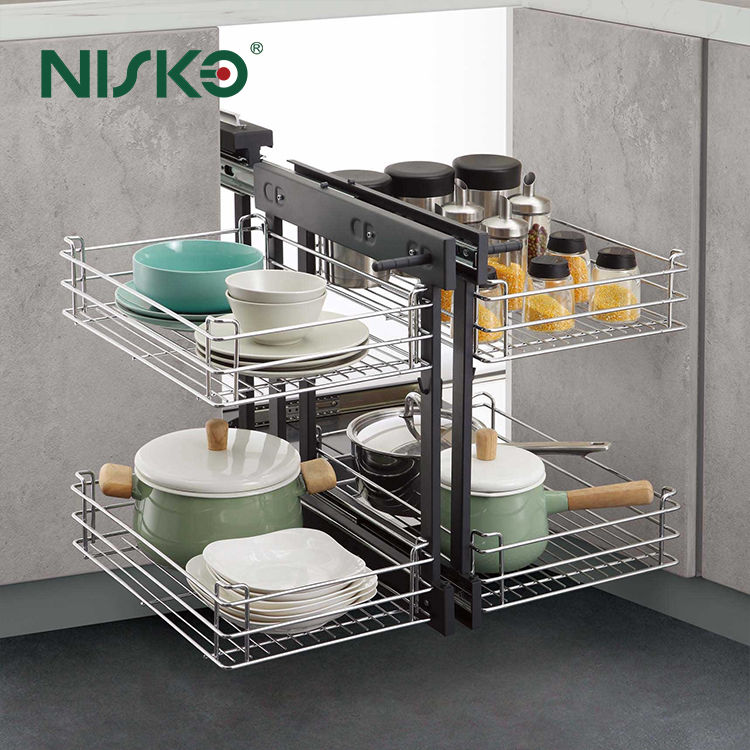 4 Tier Pull Out Magic Corner Kitchen Organizer Wire Cabinet Drawer Baskets