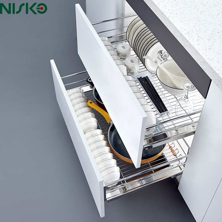 Pull Out 2-Tiers Kitchen Cabinet Bowl Dishes Basket Wire Cultery ...