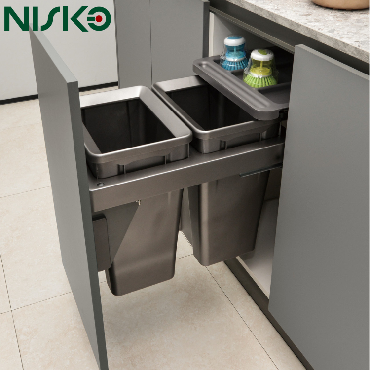 Kitchen Pull Out Trash Bin Household Sliding Under Cabinet Trash Bin ...