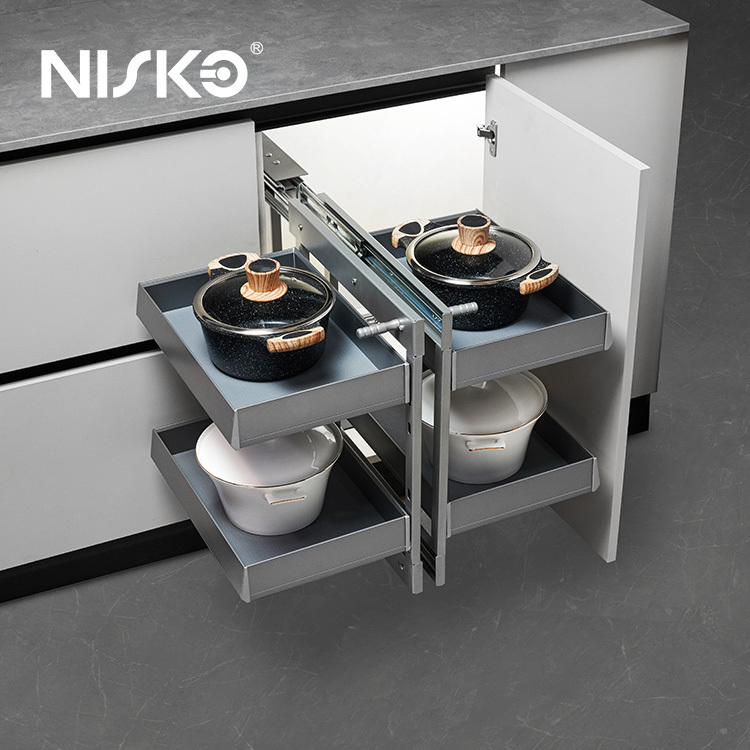 Aluminum Magic Corner Full Pull-Out Kitchen Storage Solution