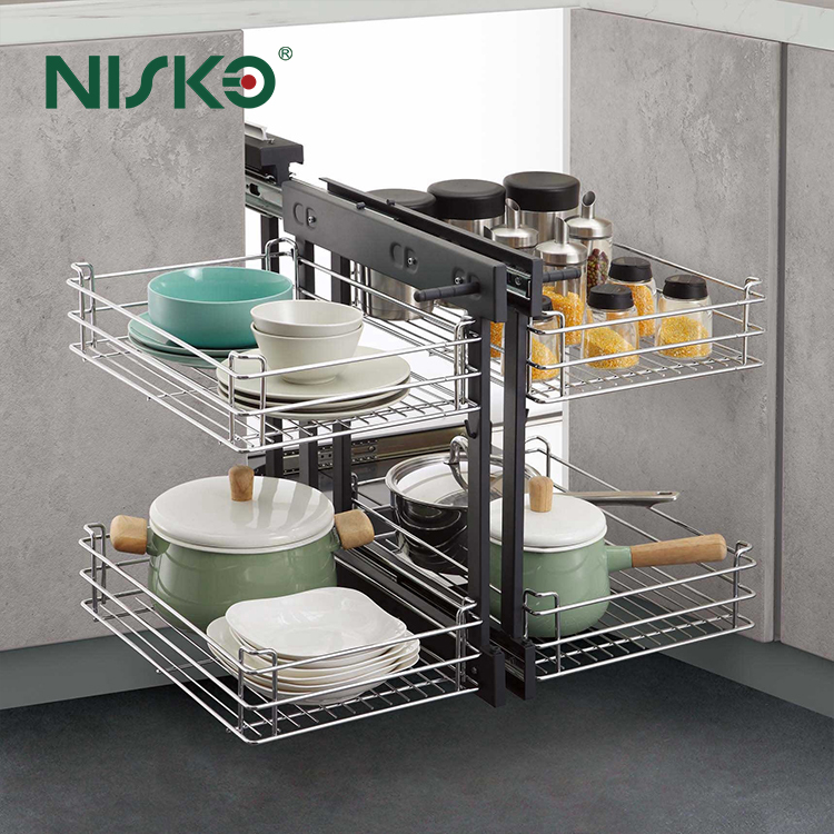 4 Tier Pull Out Magic Corner Kitchen Organizer Wire Cabinet Drawer Baskets