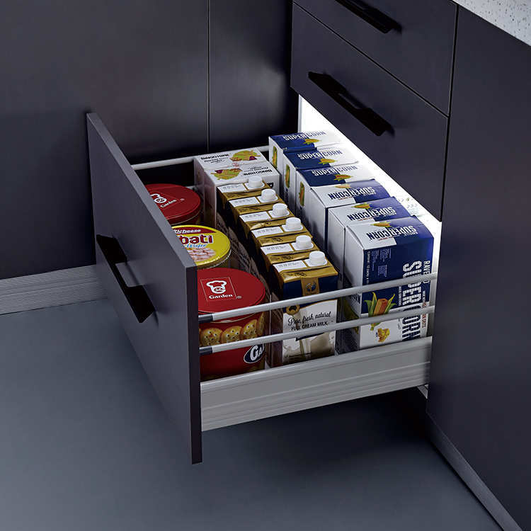 Kitchen Cabinet Soft Close Slim Box Drawer Slide with Single Round Rod