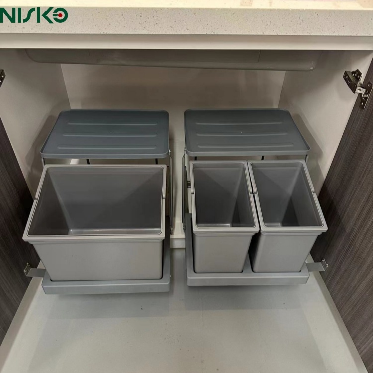 Double Pull Out Dustbin Trash Can Waste Sliding Garbage Bins Kitchen ...