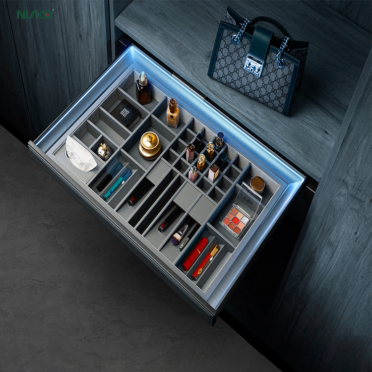 Pull out Makeup Cosmetic Applicator Box Vanity Drawer Tray with Led Light